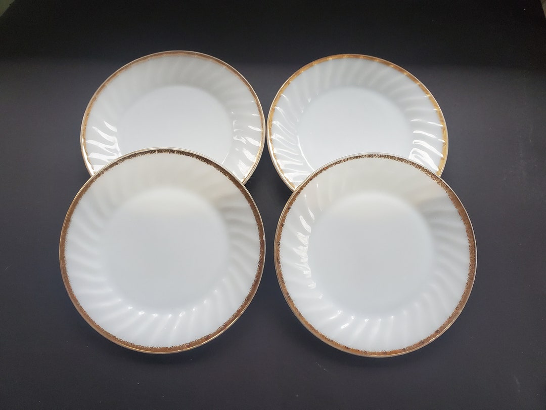 Set of 4 Vintage Mid-century Fire King Milk Glass Salad Plates With ...