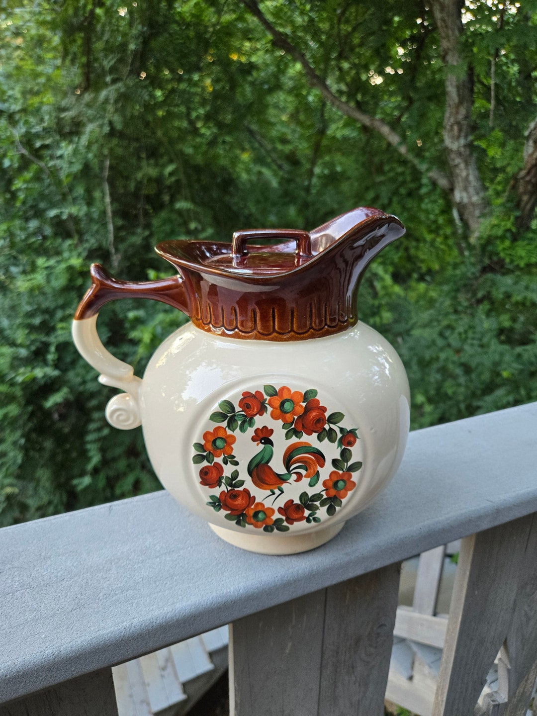 Vintage Mccoy Pottery Floral Rooster Large Pitcher With Lid - Etsy