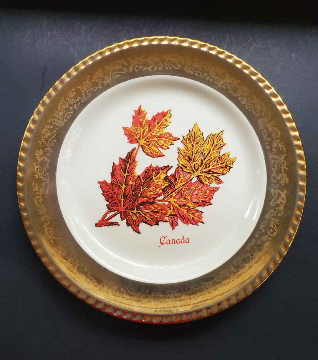 Vintage Oxford Keradur Porcelain Plate With Maple Leaf Design and 22k ...