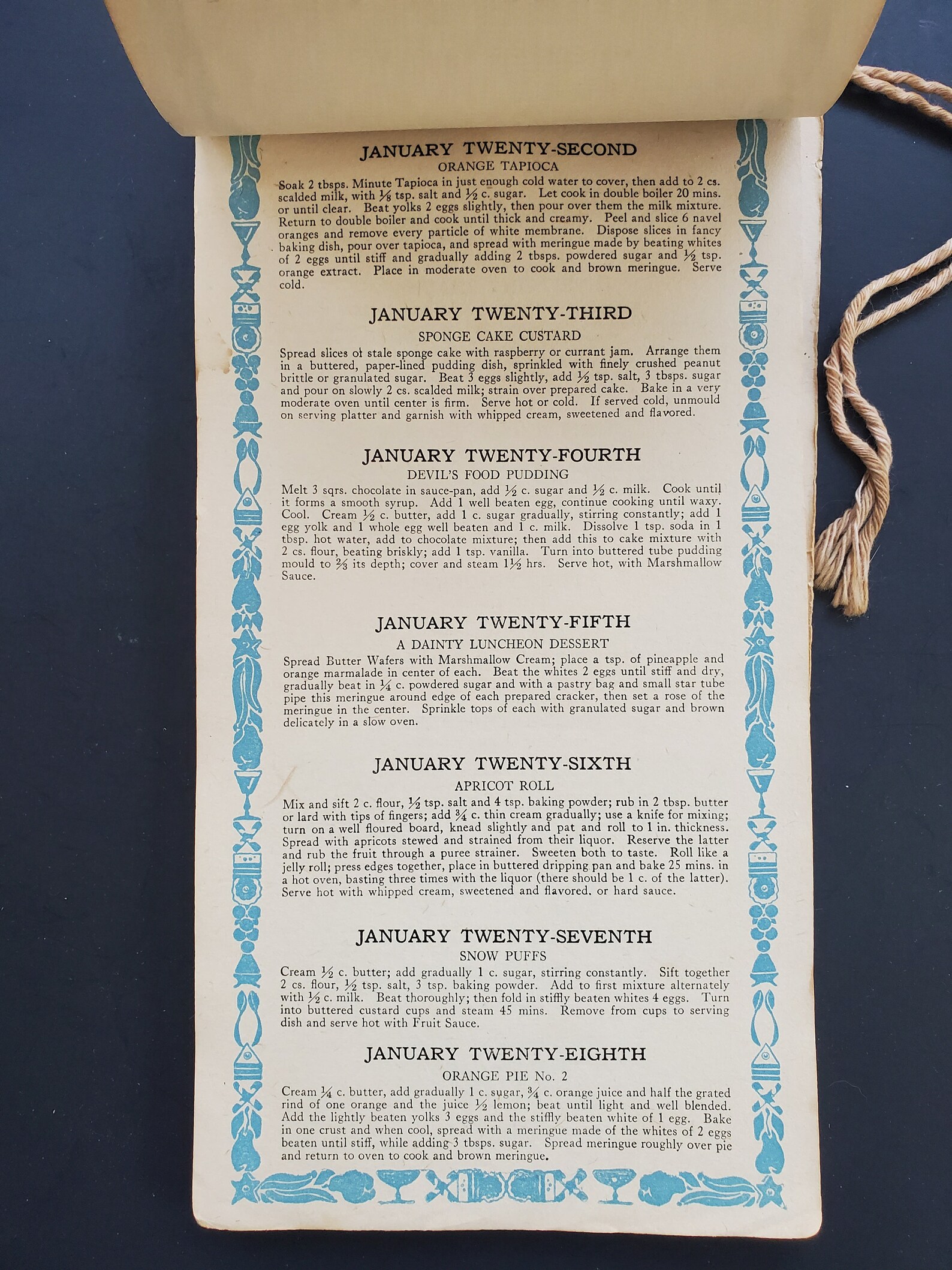 1920s Art Deco Calendar of Desserts Prepared and Revised by - Etsy