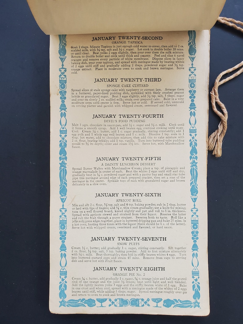 1920s Art Deco Calendar of Desserts Prepared and Revised by - Etsy