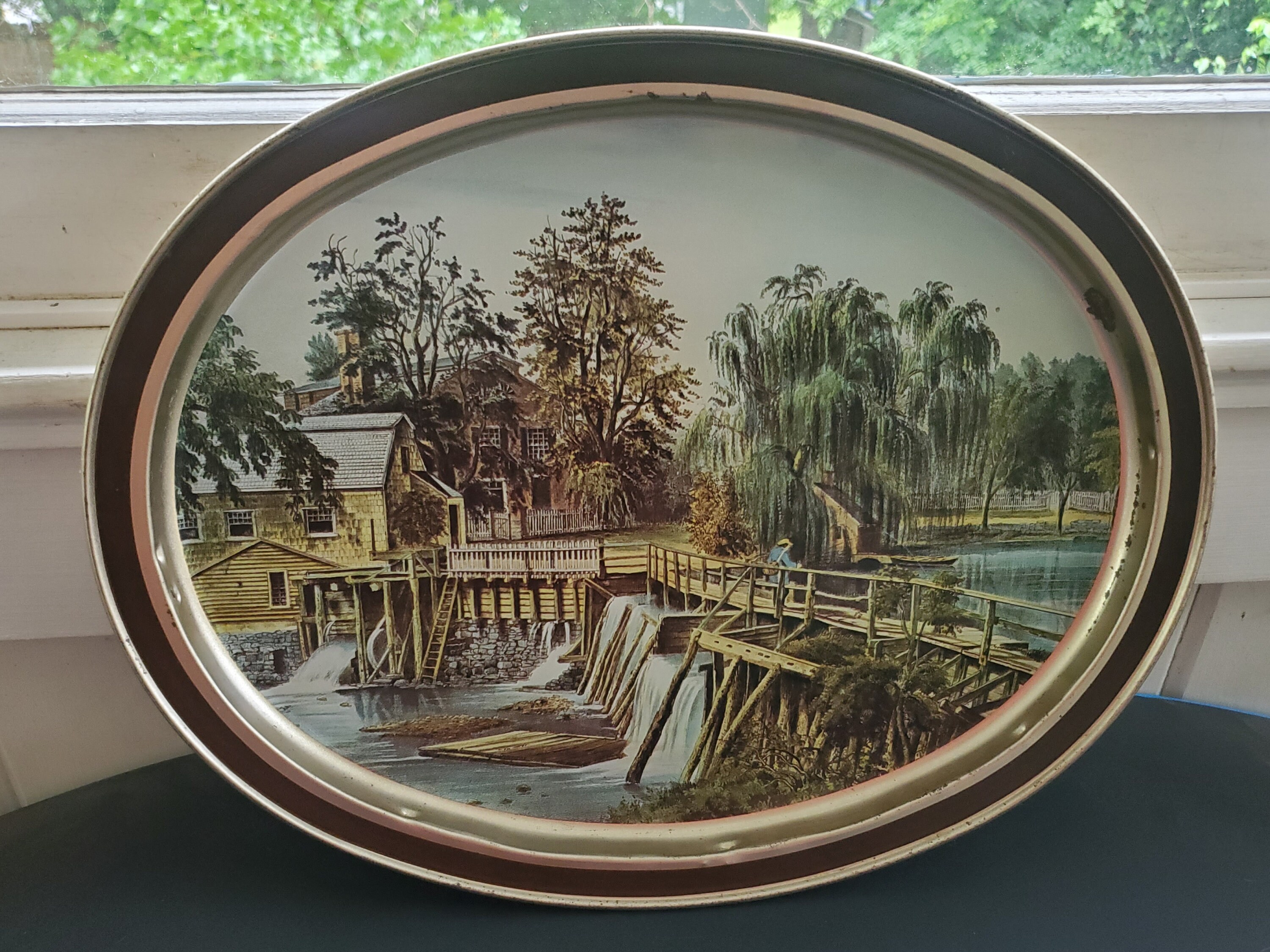 1976 Sunshine Biscuits Oval Tin Serving Tray the Mill Dam at Sleepy ...
