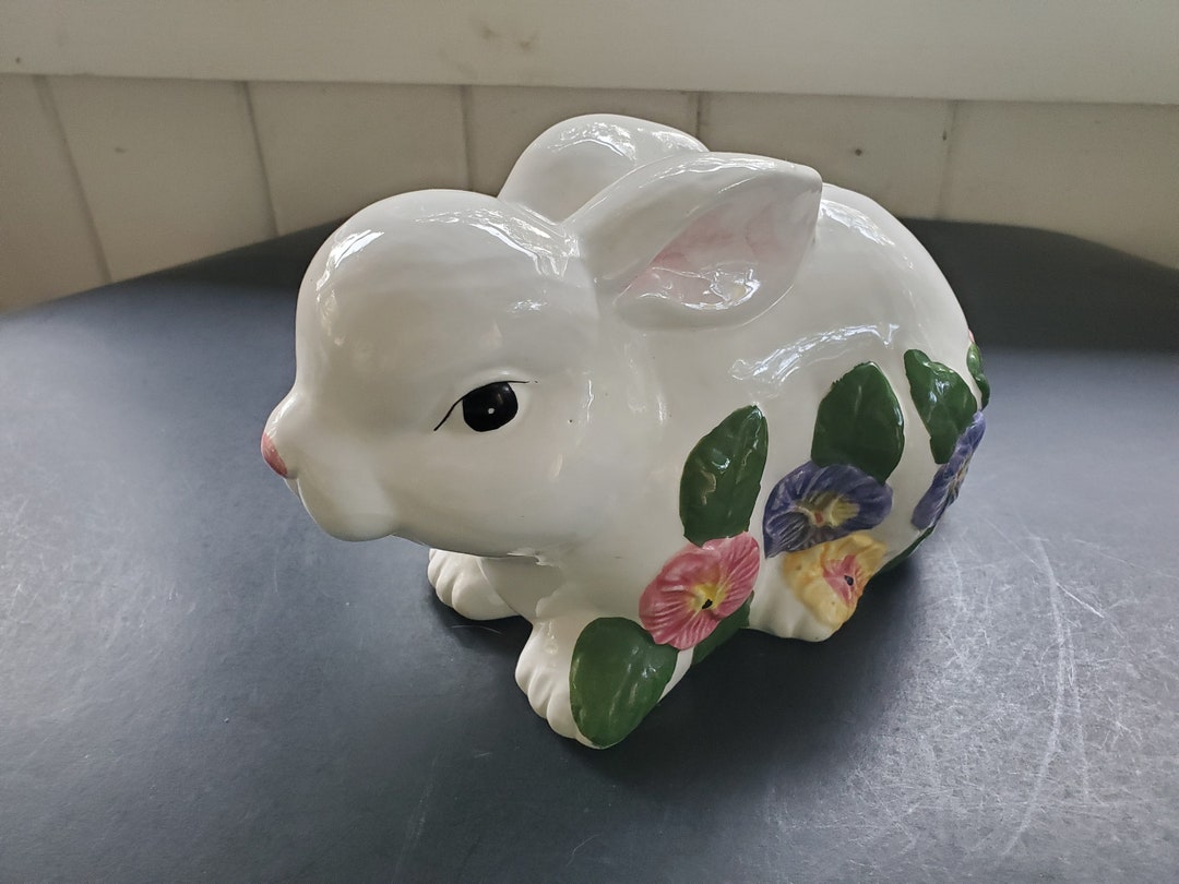 Vintage Floral Bunny Coin Bank - Etsy