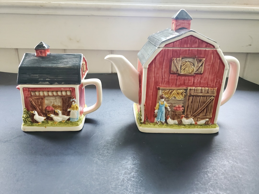 Vintage Otagiri Gibson Greetings Collectible Ceramic Red Barn Teapot ...