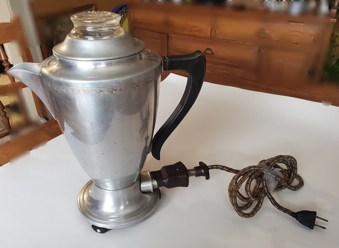 Vintage Fire King Universal Aluminum Coffee Percolator With Wooden ...