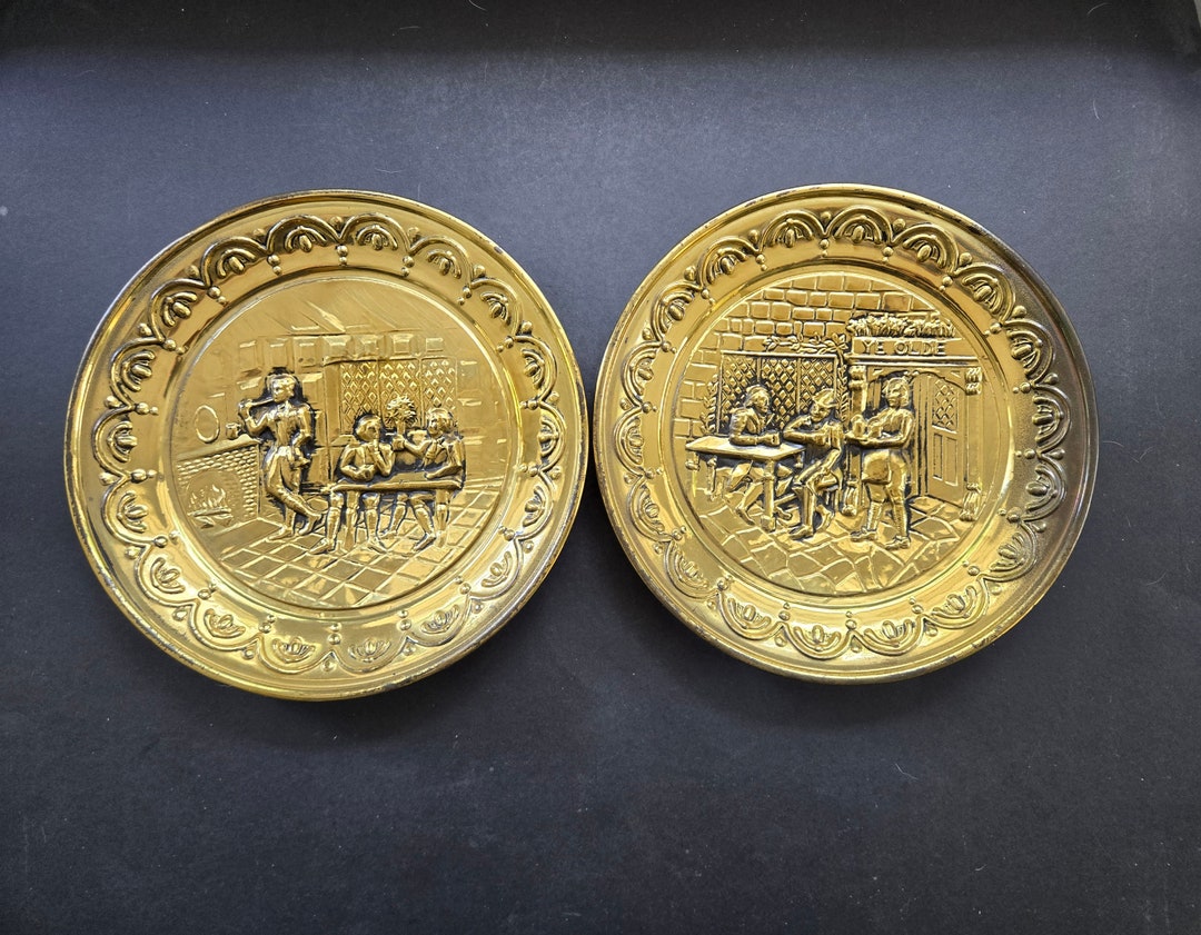 Vintage Embossed Brass Plate Wall Hangings - Made in England - Etsy