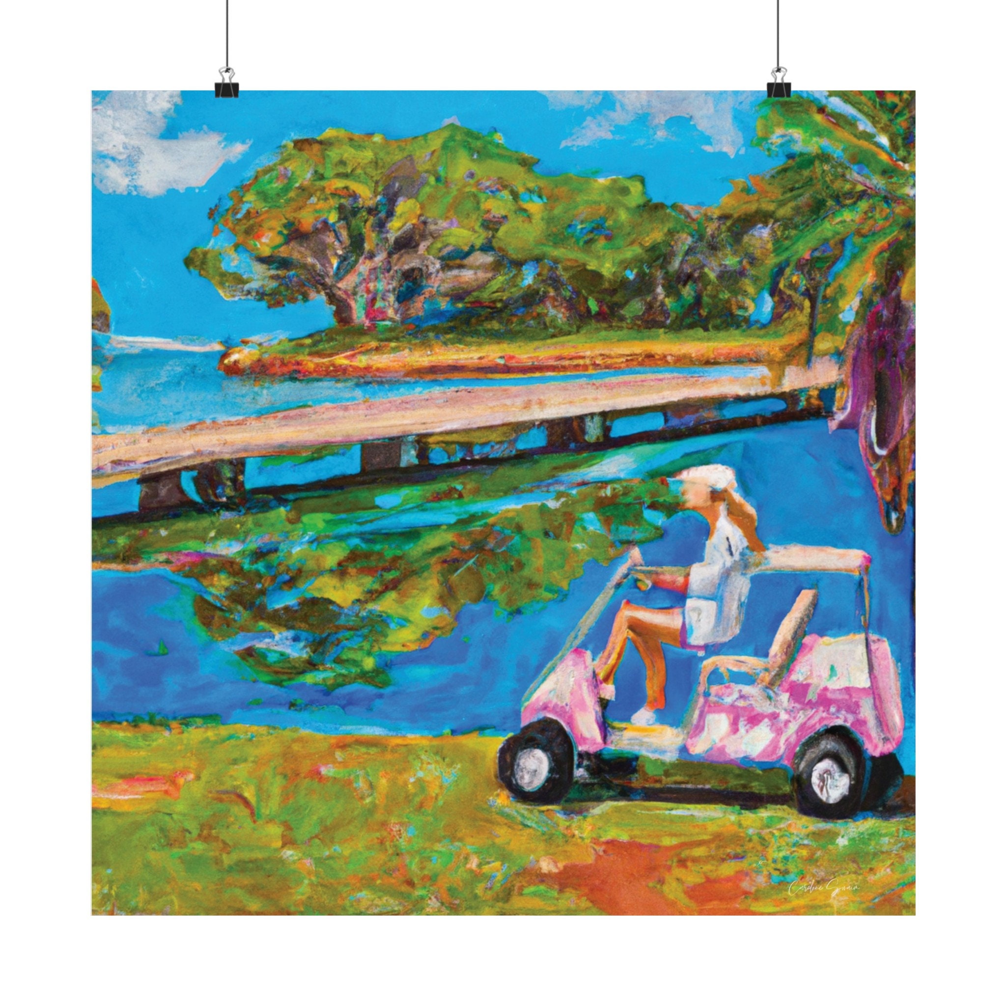 Joyride Adventure Girls on Golf Cart: Fun Golf Adventure Art Print ...