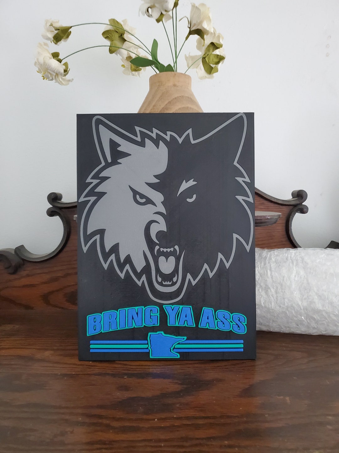 Timberwolves Wall Art Man Cave Decor Basketball Gift Desk Art Custom 3d ...