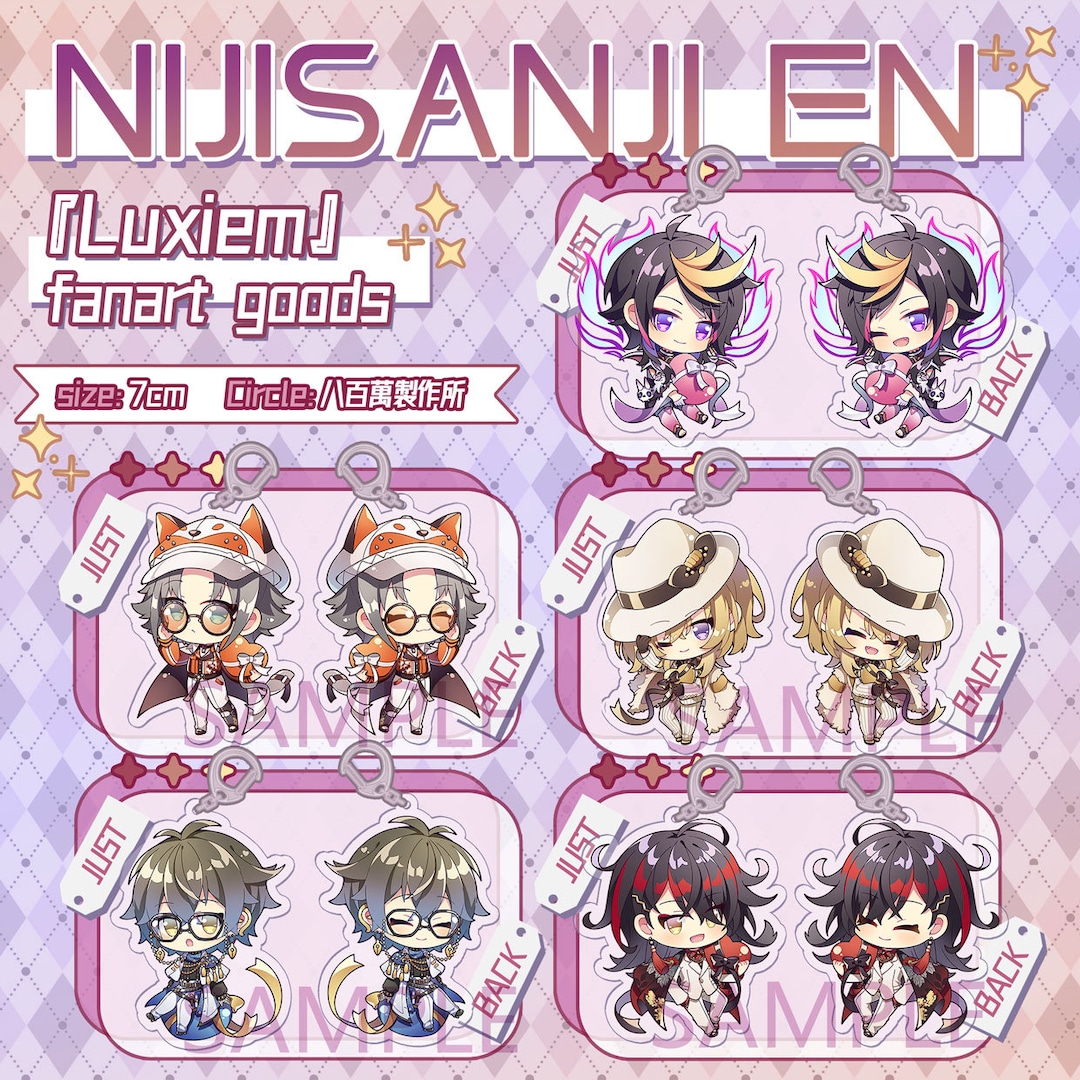 Nijisanji EN Luxiem Vtuber Doujin Double Sided Acrylic Keychain Charm Ike/luca/mysta/shu/vox ...