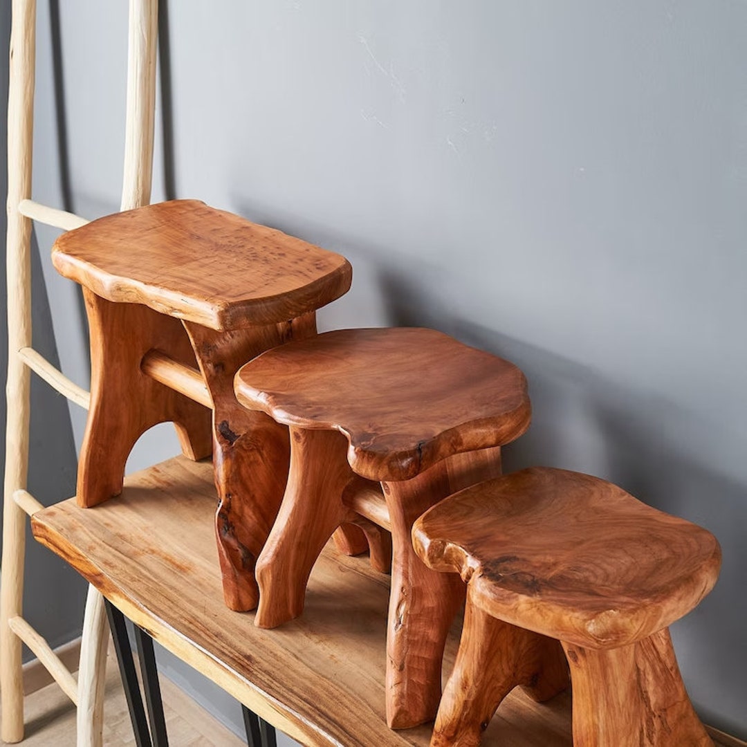 Rustic Natural Edge Wood Bench Live Edge Cedar Wooden Stool - Etsy