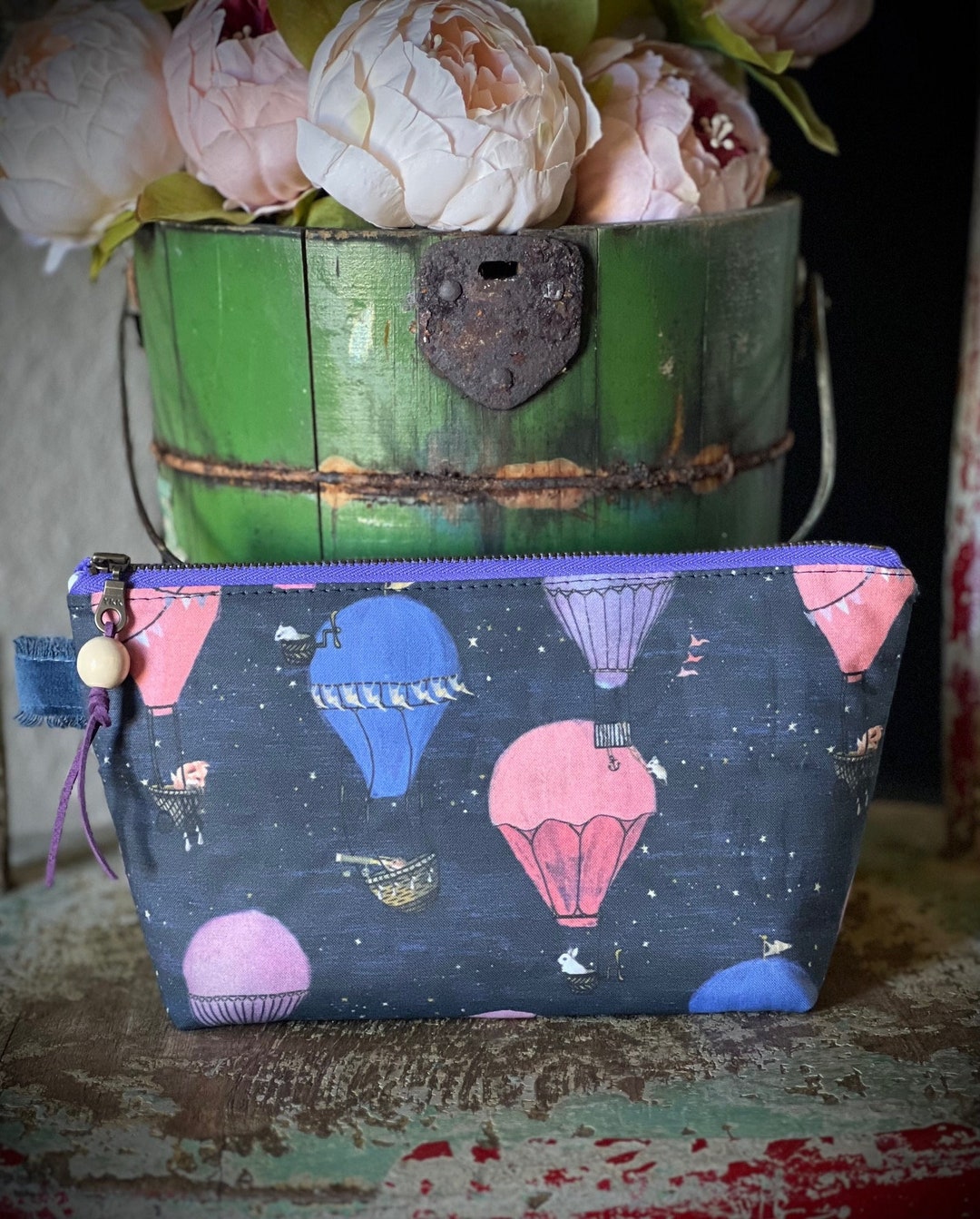 Hot Air Balloon Pouch Purple Handmade Cosmetics Pouch Travel Pouch - Etsy