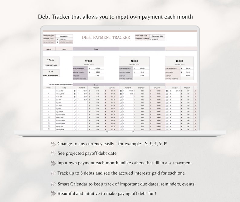 Debt Tracker, Debt Payoff Spreadsheet, Debt Snowball Calculator, Debt ...