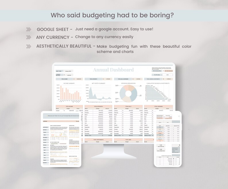 Annual Budget Spreadsheet, Google Sheets Budget Template, Monthly ...