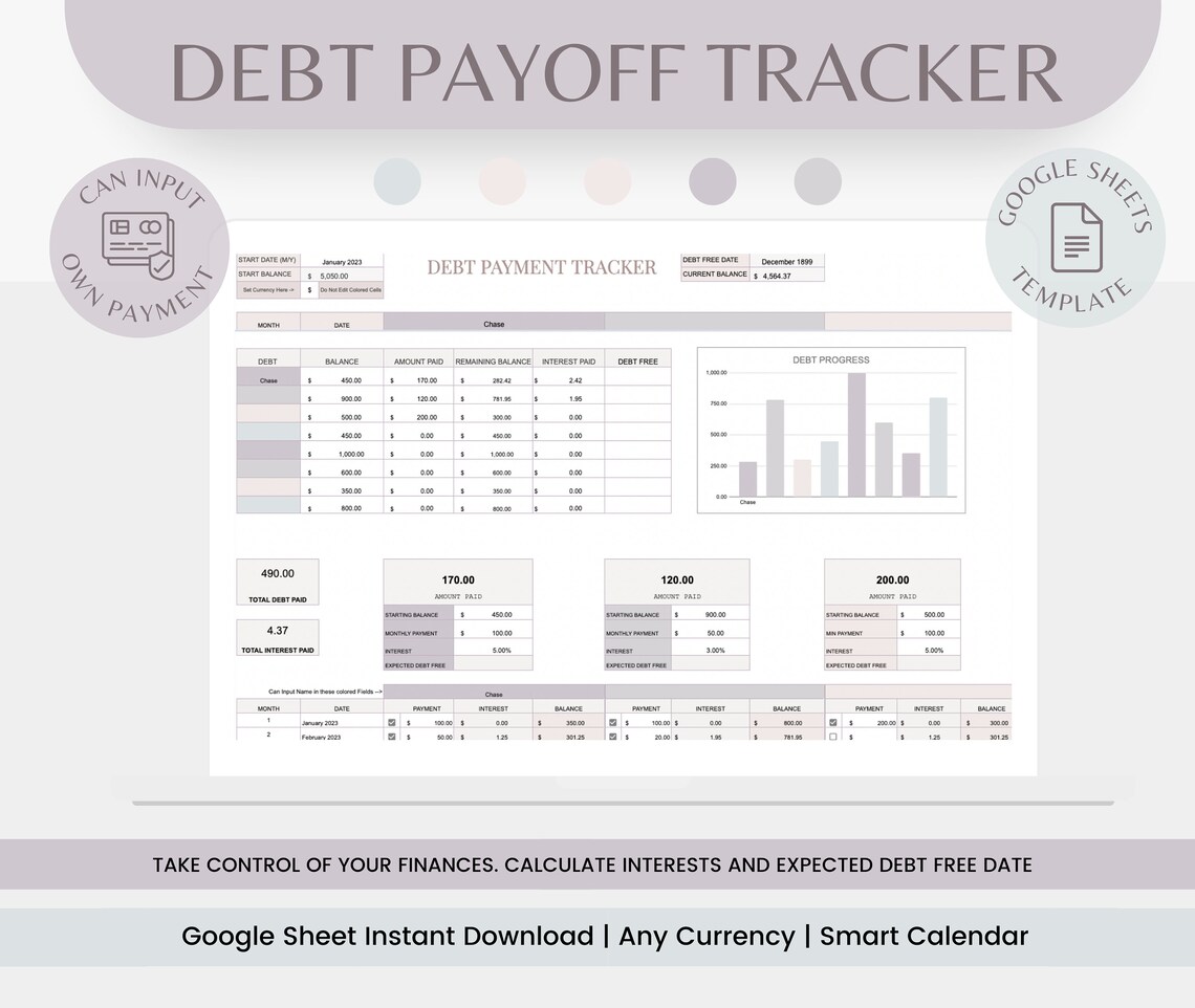 Debt Tracker, Debt Payoff Spreadsheet, Debt Snowball Calculator, Debt ...
