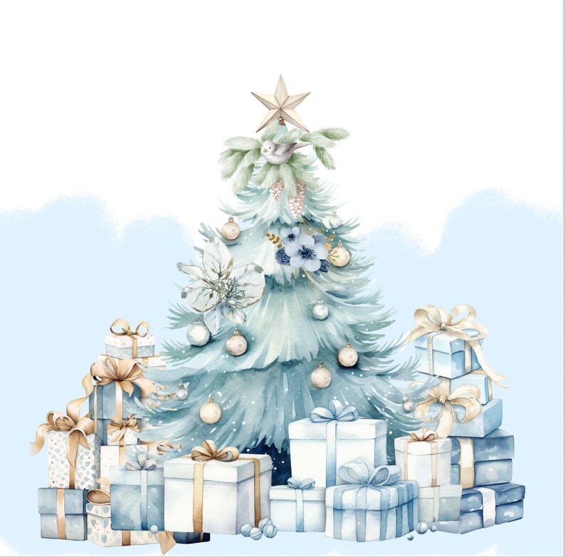 97 Watercolor Blue Christmas Clipart Bundle Christmas in the - Etsy