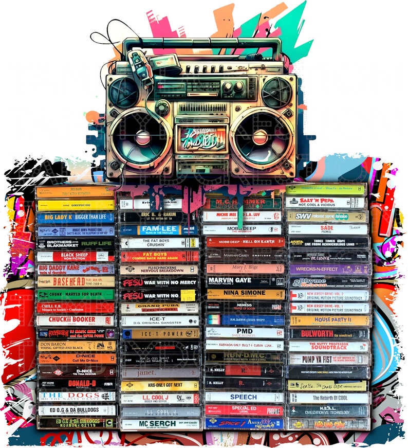Retro Boombox & Cassette Tapes PNG | Old School Music Sublimation ...