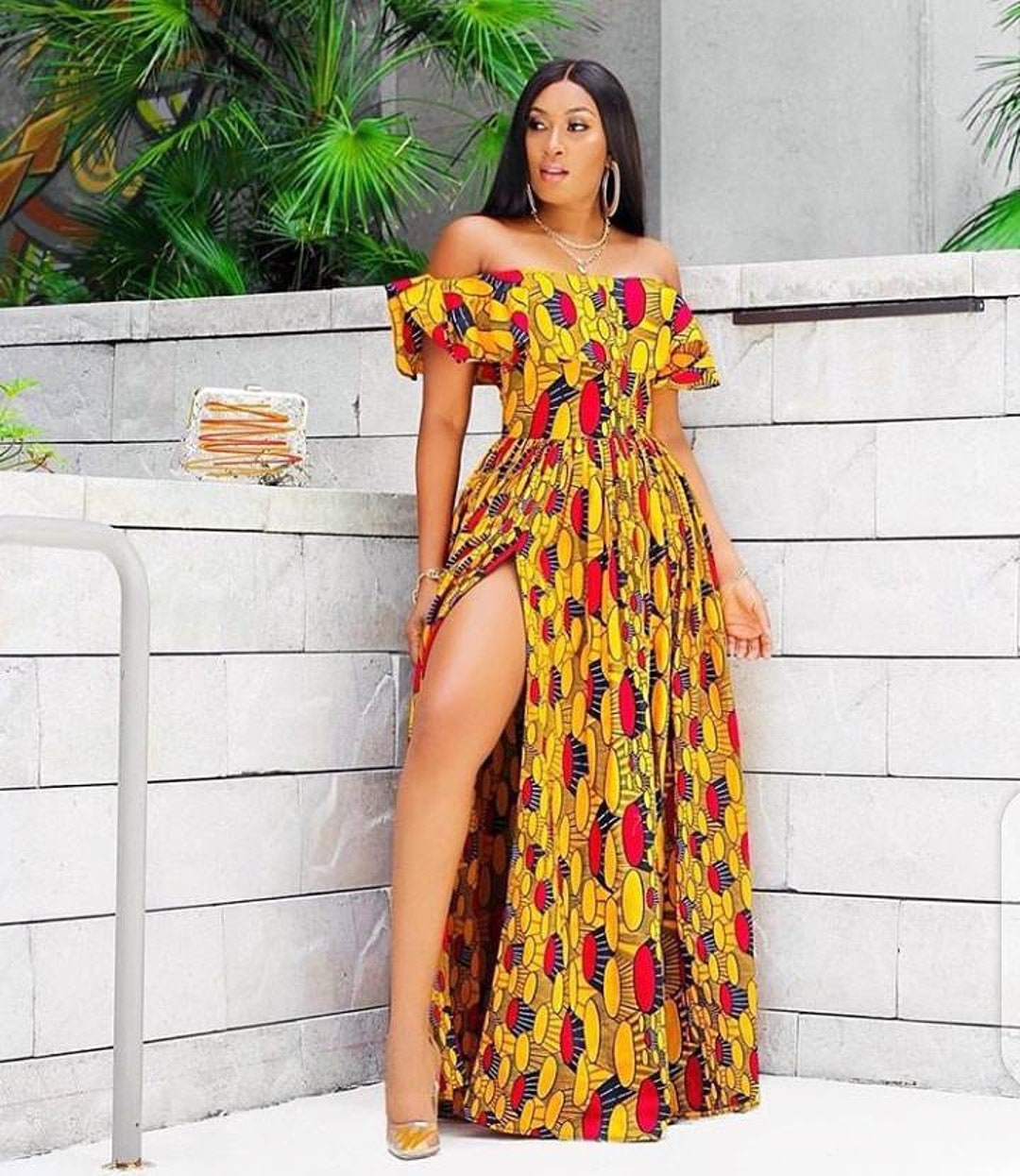 Yellow African Dress With Slit,african Slit Dress,african Clothing for ...