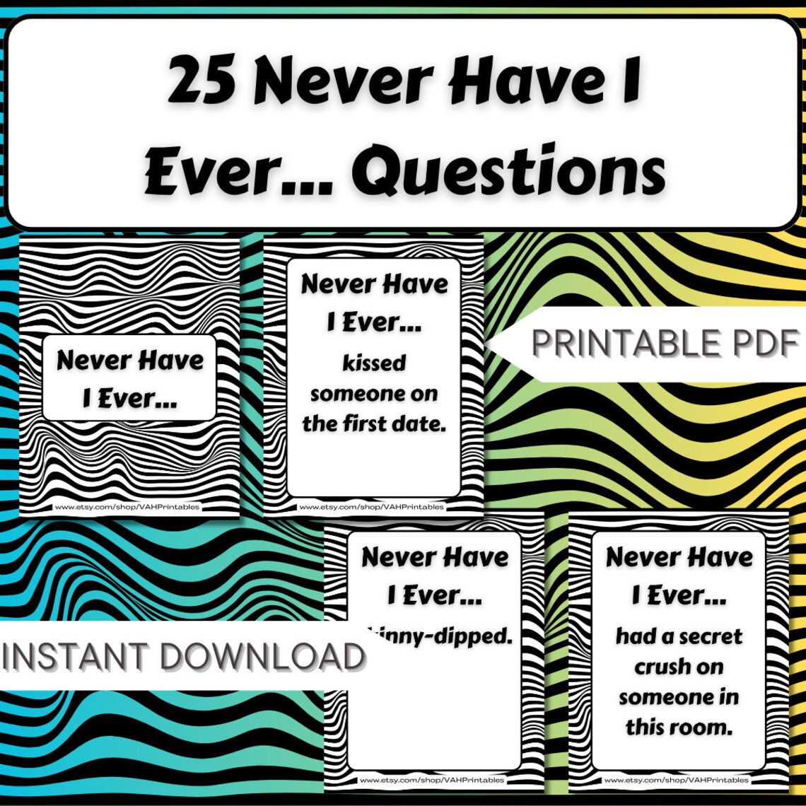 Never Have I Ever Printable Game Card Game for Adults - Etsy