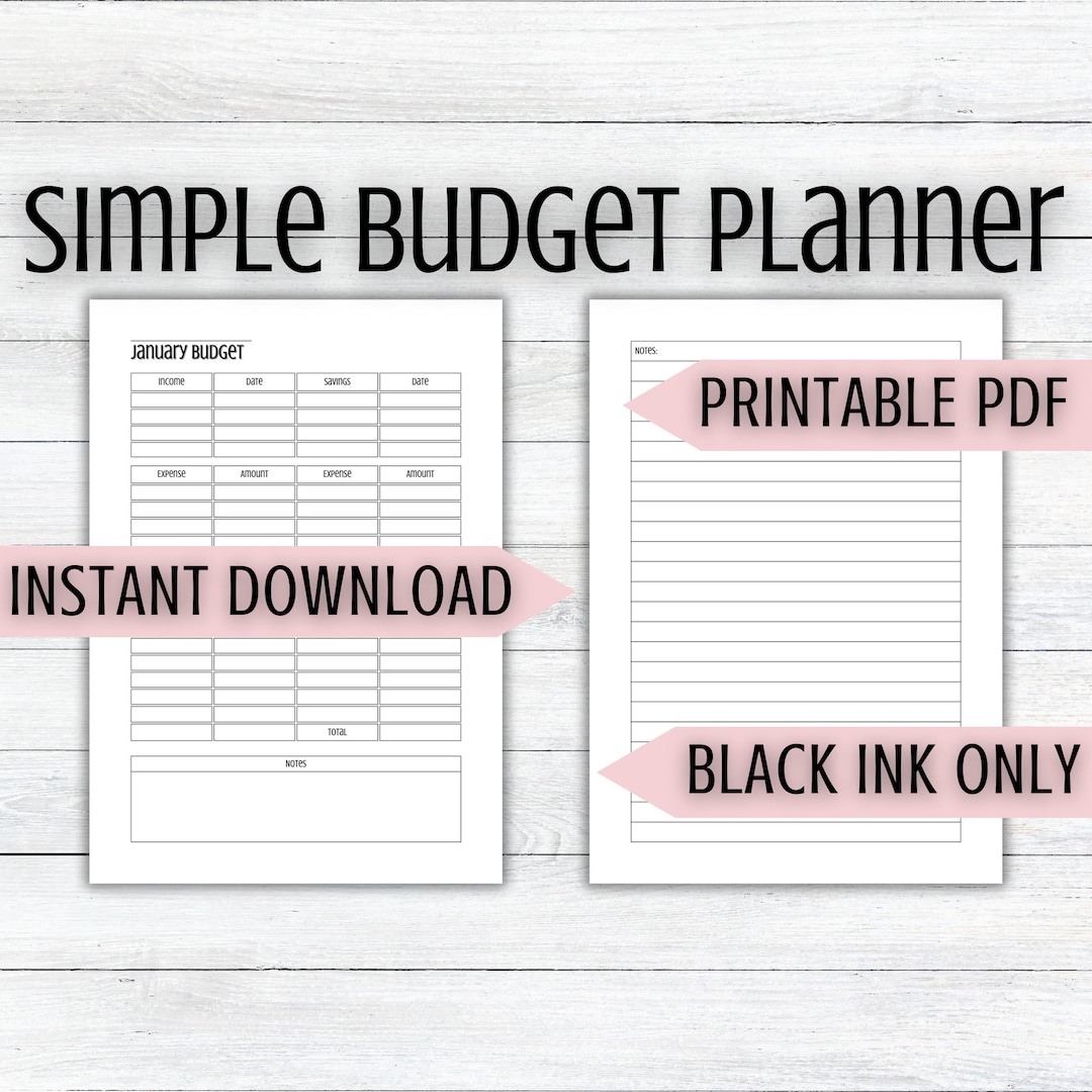 Monthly Budget Planner Printable | Minimal Black Ink Only Budget PDF ...
