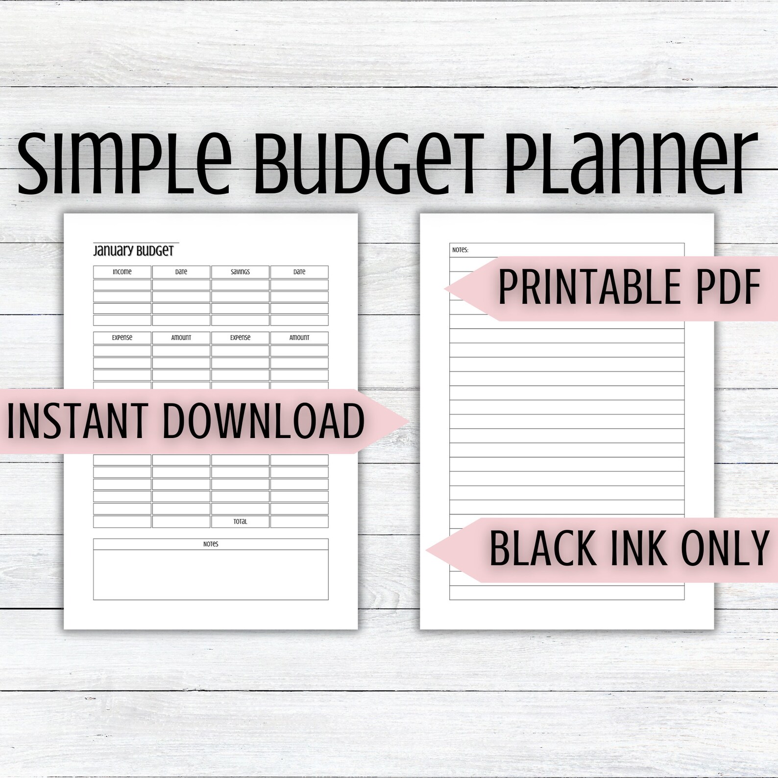Monthly Budget Planner Printable | Minimal Black Ink Only Budget PDF ...
