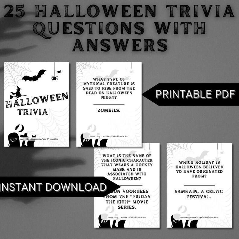 Halloween Trivia With Questions and Answers | Printable Game | PDF ...