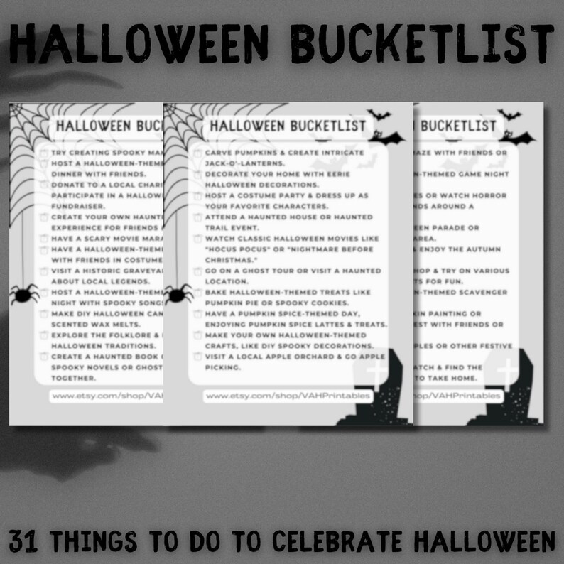 Halloween Bucket List Printable Bucket List PDF Spooky Season ...