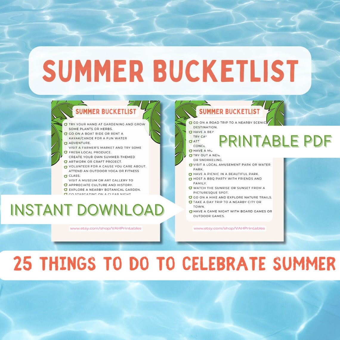 Summer Bucket List | PDF Printable Bucket List | Summer Adventure List ...
