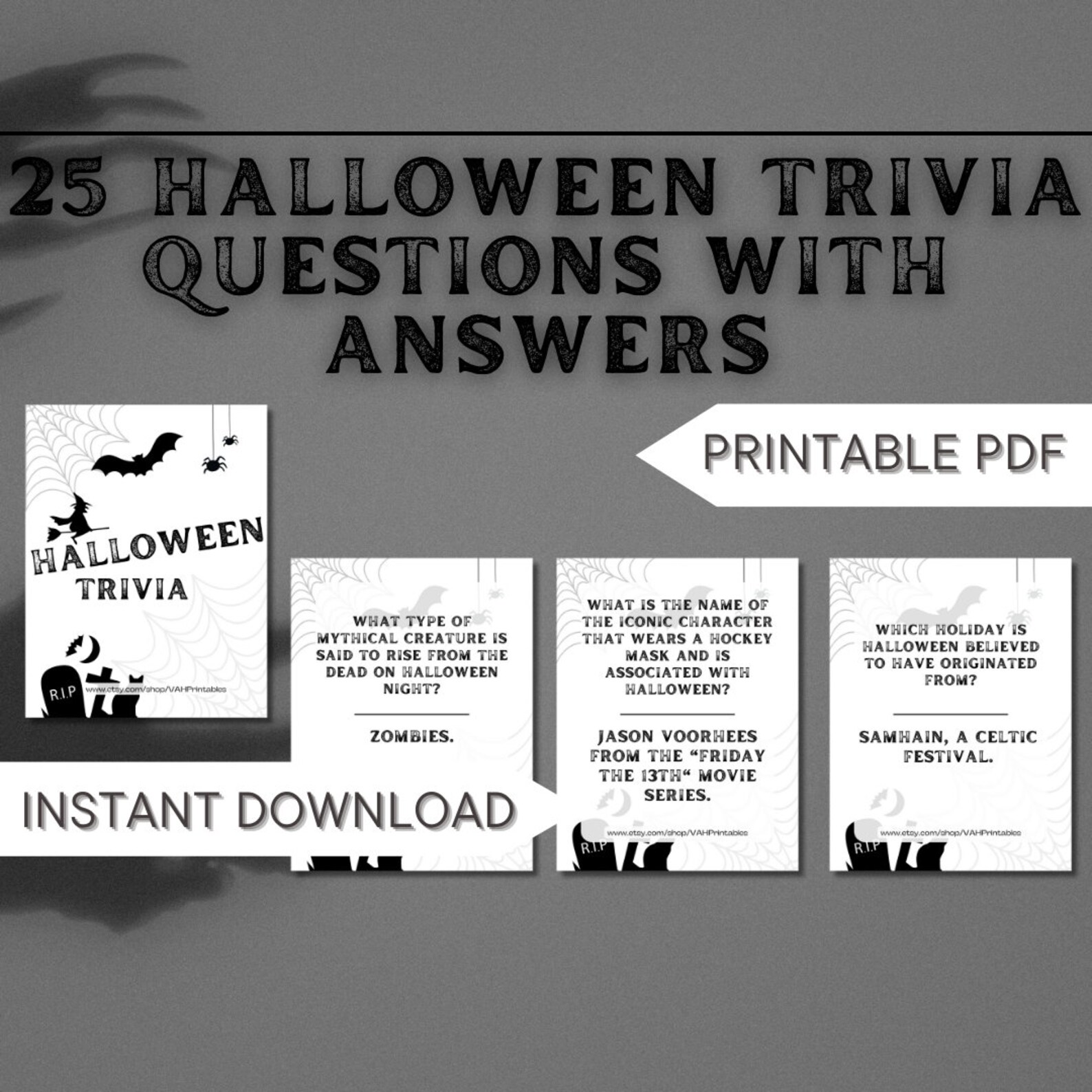 Halloween Trivia With Questions and Answers | Printable Game | PDF ...