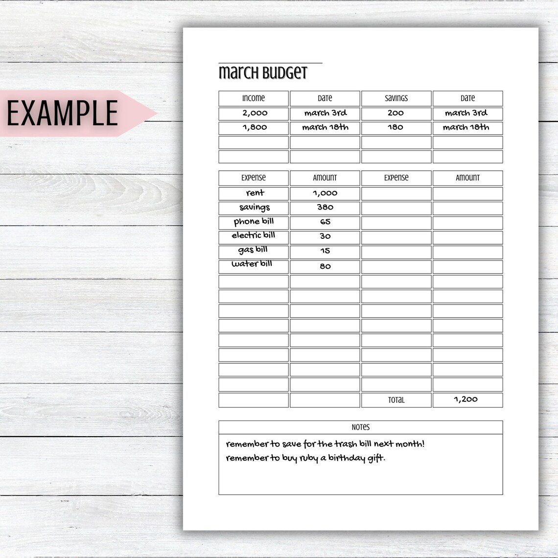 Monthly Budget Planner Printable | Minimal Black Ink Only Budget PDF ...