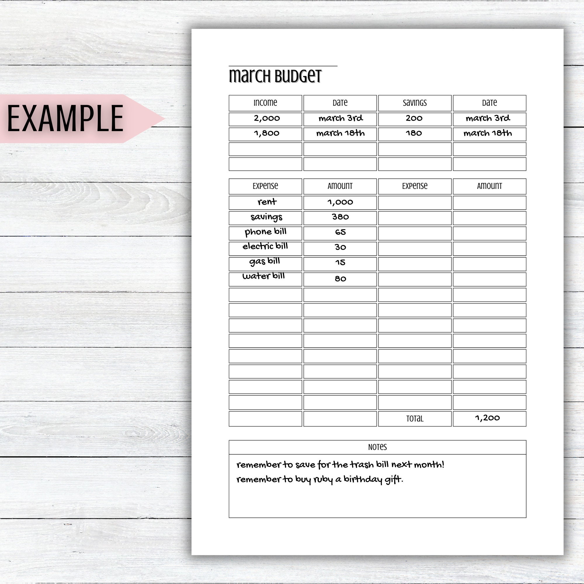 Monthly Budget Planner Printable | Minimal Black Ink Only Budget PDF ...