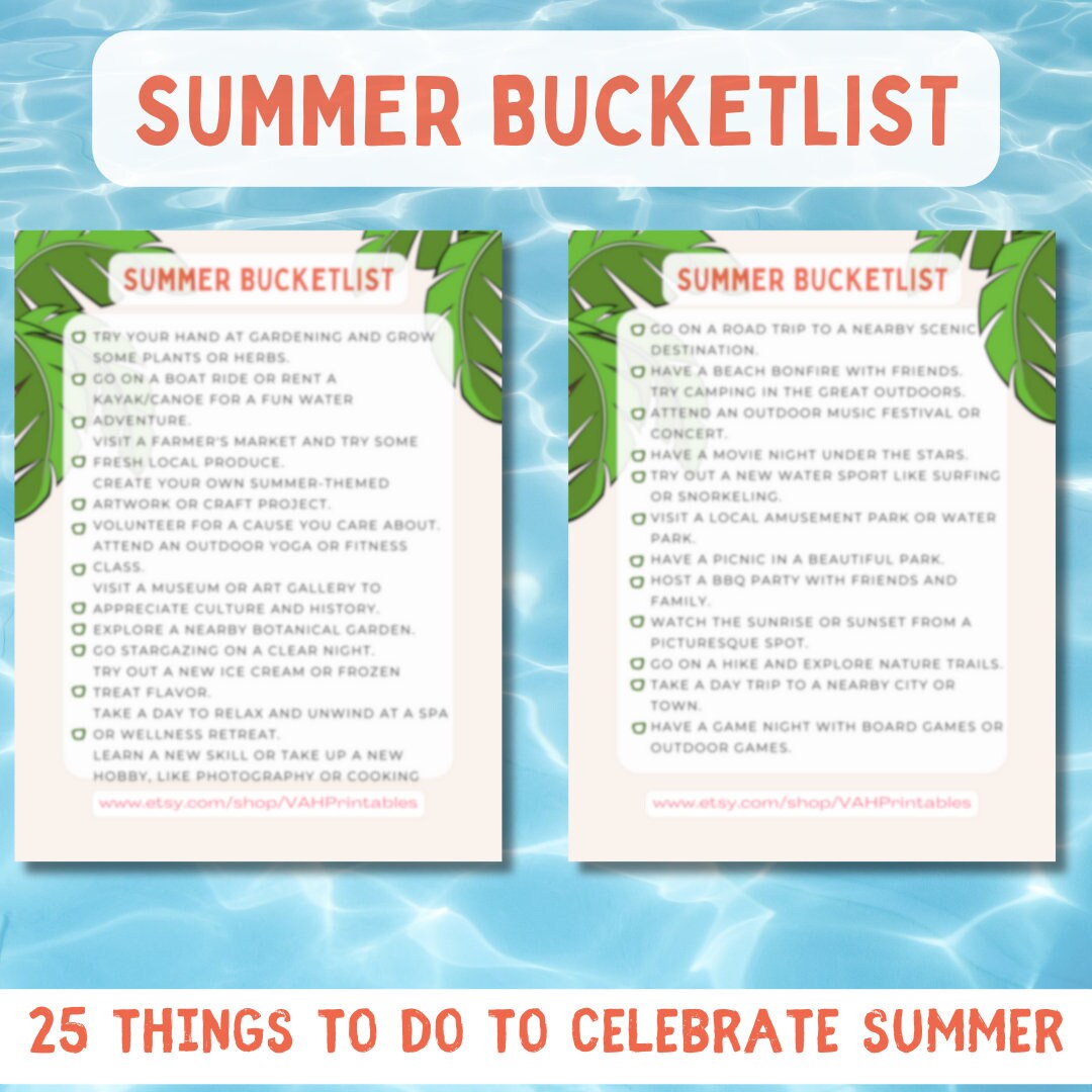 Summer Bucket List PDF Printable Bucket List Summer Adventure List ...