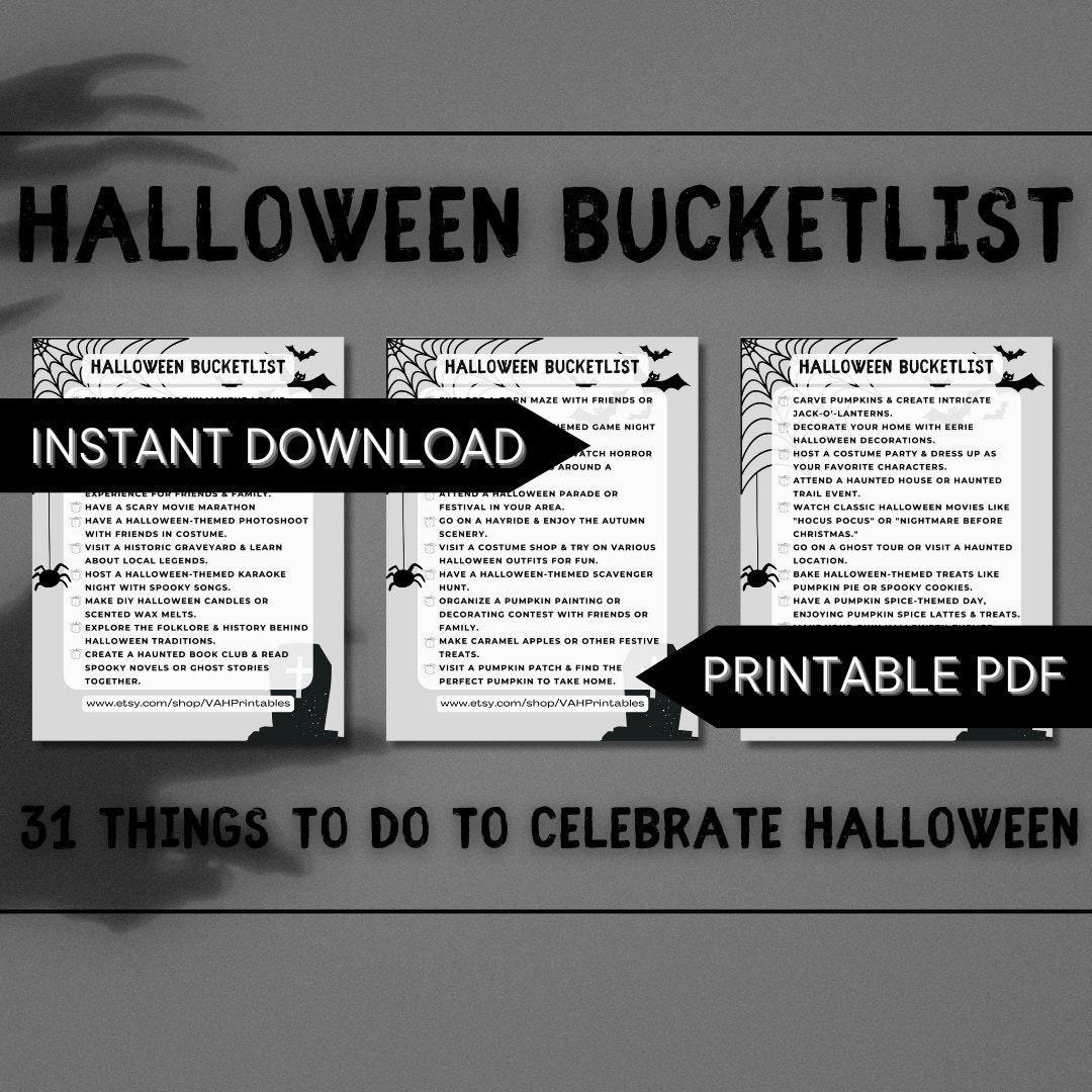 Halloween Bucket List Printable Bucket List PDF Spooky Season ...