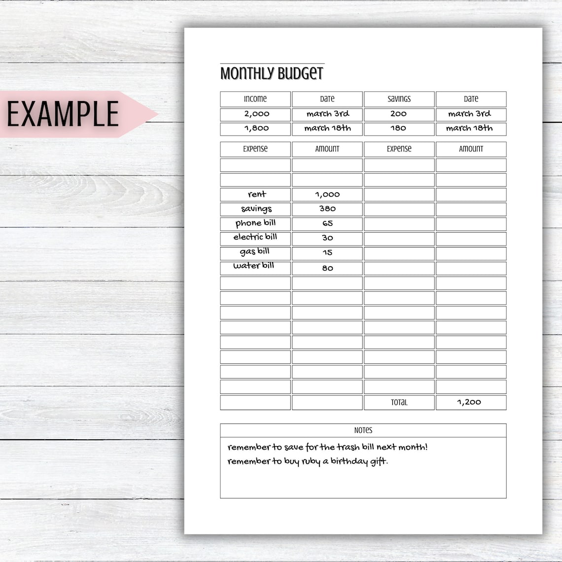 Simple Budget Planner Printable | Minimal Black Ink Only Budget PDF ...