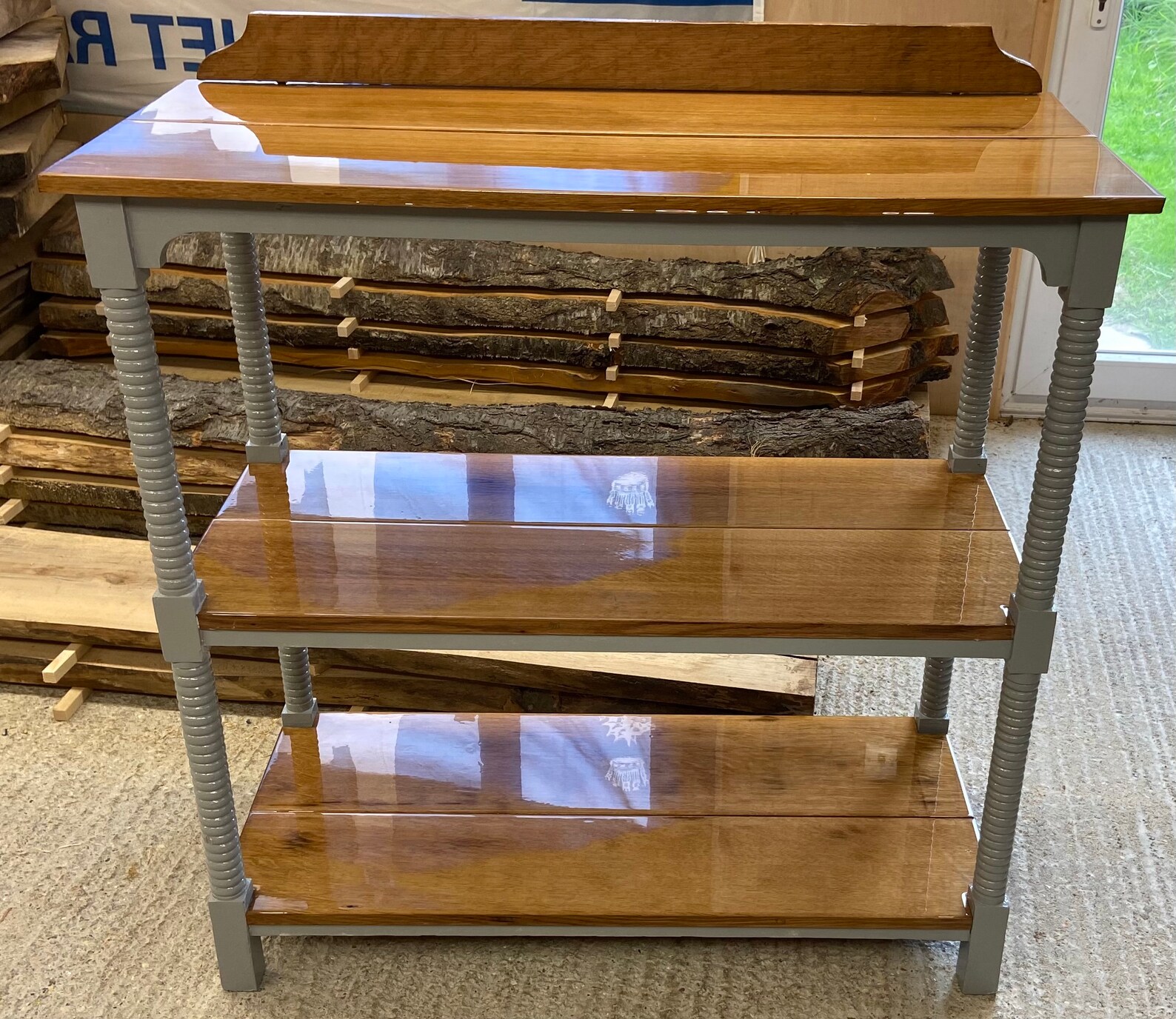 3 Tier Oak Open Free Standing Shelves Turned Legs - Etsy UK