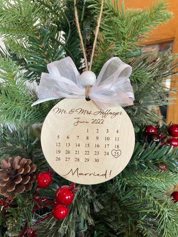 Couples Christmas Ornament First Christmas Married Wedding Gift for Couple Engagement Gift Wedding Date Christmas Ornament Etsy