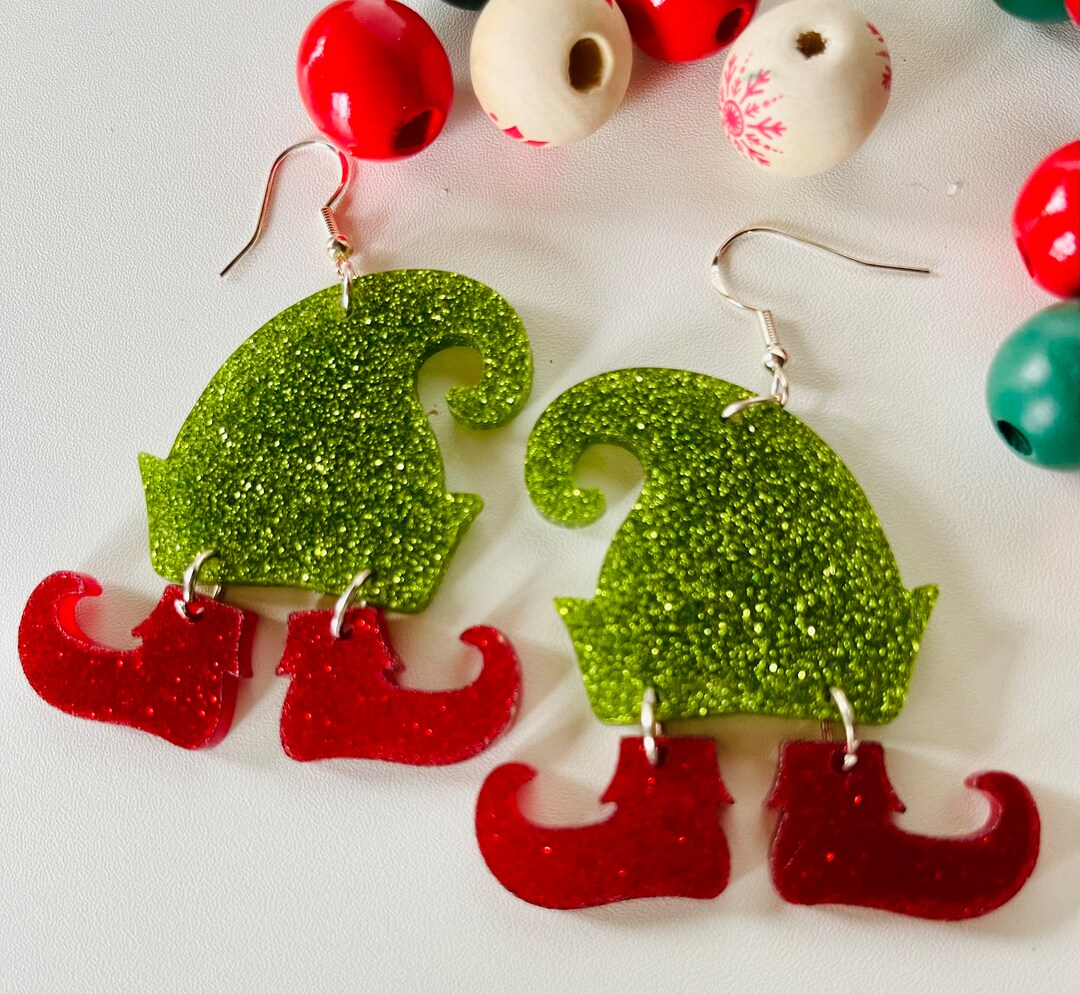 Glitter Christmas Elf Earrings: Hypoallergenic Holiday Jewelry - Etsy UK