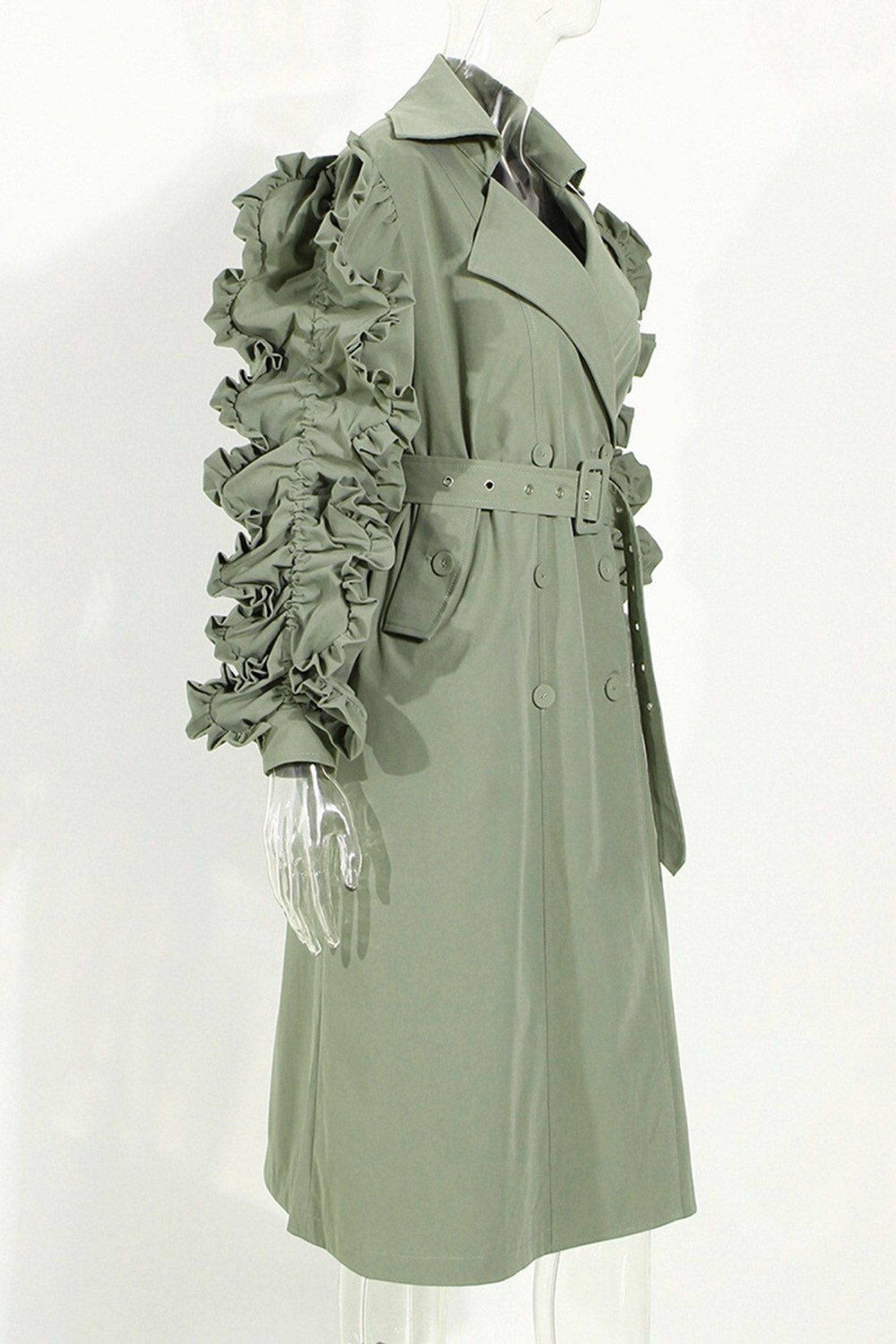 Belted Ruffle Sleeve Trench Coat - Etsy