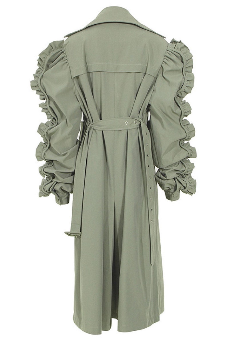 Belted Ruffle Sleeve Trench Coat - Etsy