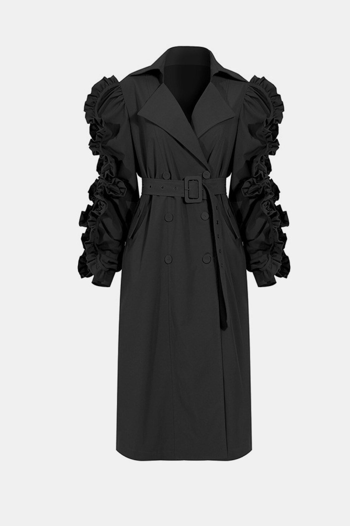 Belted Ruffle Sleeve Trench Coat - Etsy