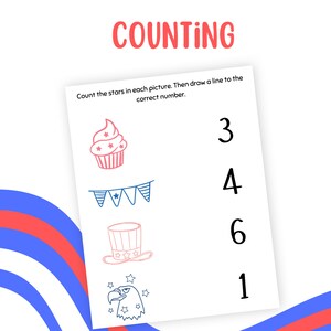 4th of July Preschool Worksheets and Activity, Counting, Matching ...