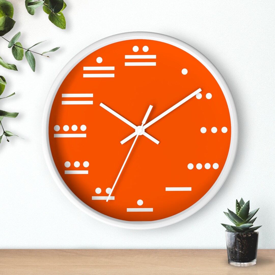Maya Numerals Wall Clock, Chak K'an Orange B, SILENT Movement, FREE ...