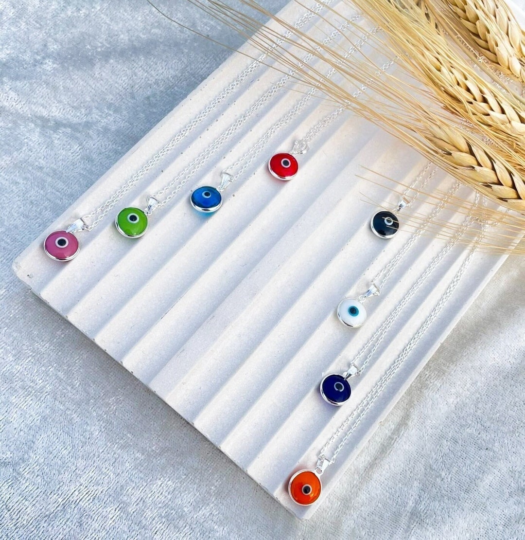 Certified Silver Evil Eye Necklace, 14k Gold Filled Dark Pink Evil Eye ...