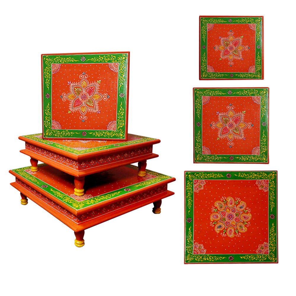 Wooden Handmade Hand Painted Indian Chowki, Bajot, Footstool, Chowki ...