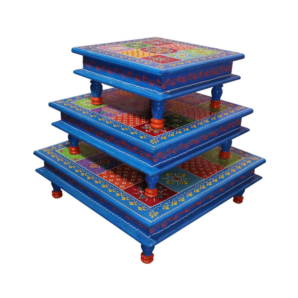 Wooden Handmade Hand Painted Indian Chowki, Bajot, Footstool, Chowki ...