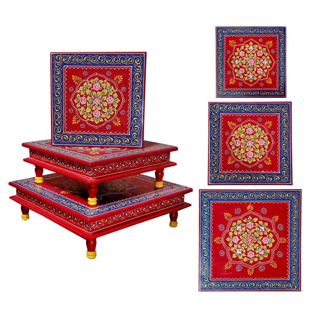 Wooden Handmade Hand Painted Indian Chowki, Bajot, Footstool, Chowki ...