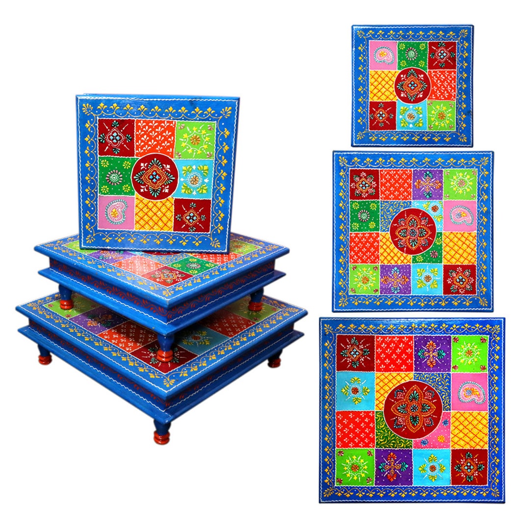 Wooden Handmade Hand Painted Indian Chowki, Bajot, Footstool, Chowki ...