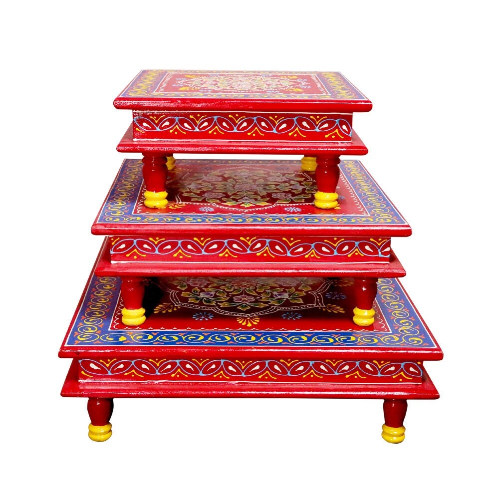 Wooden Handmade Hand Painted Indian Chowki, Bajot, Footstool, Chowki ...