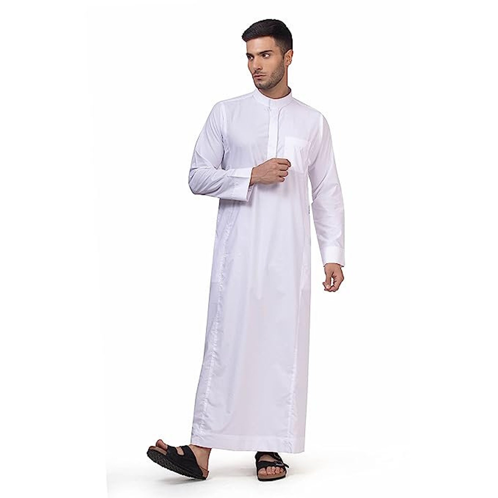 Men's Thobe Jubba Nehru Stand Collar Islamic Clothing Muslim Cotton ...