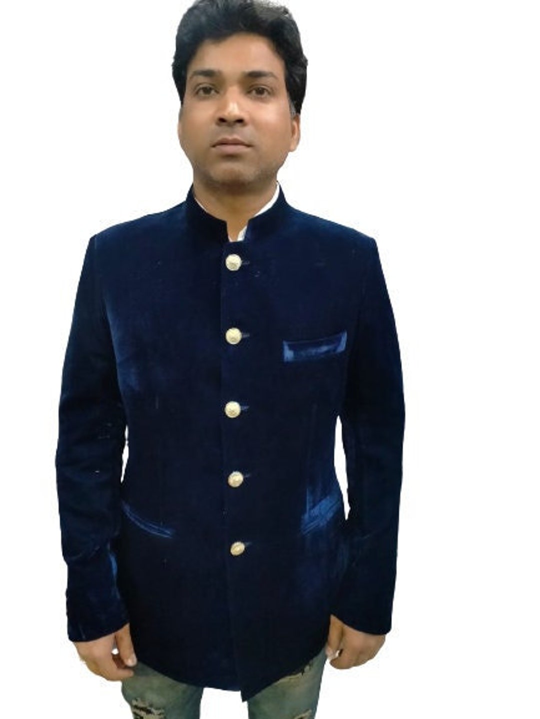 Men's Navy Blue Velvet Jodhpuri Suit /jacket New Arrival Dinner Jacket ...