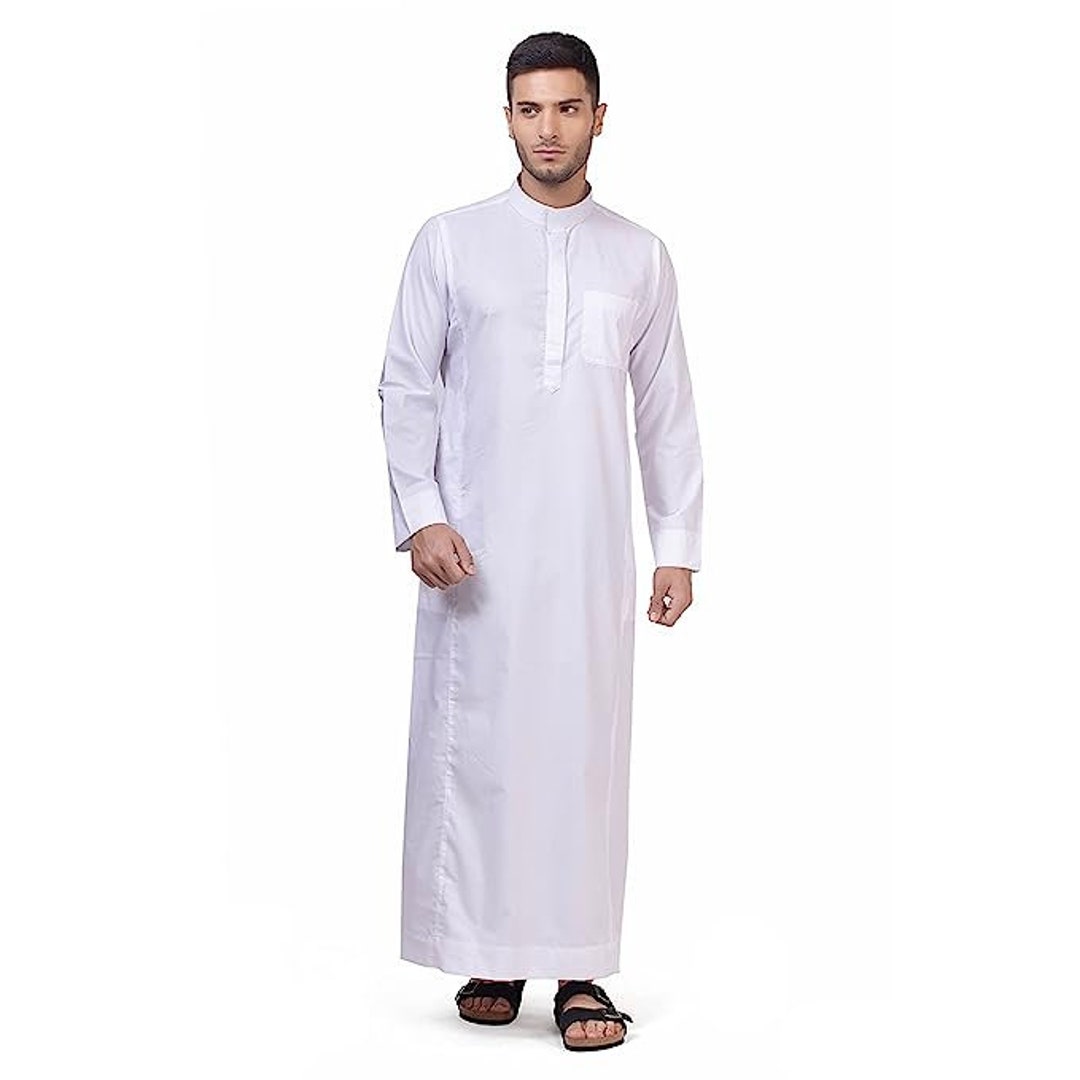 Men's Thobe Jubba Nehru Stand Collar Islamic Clothing Muslim Cotton ...